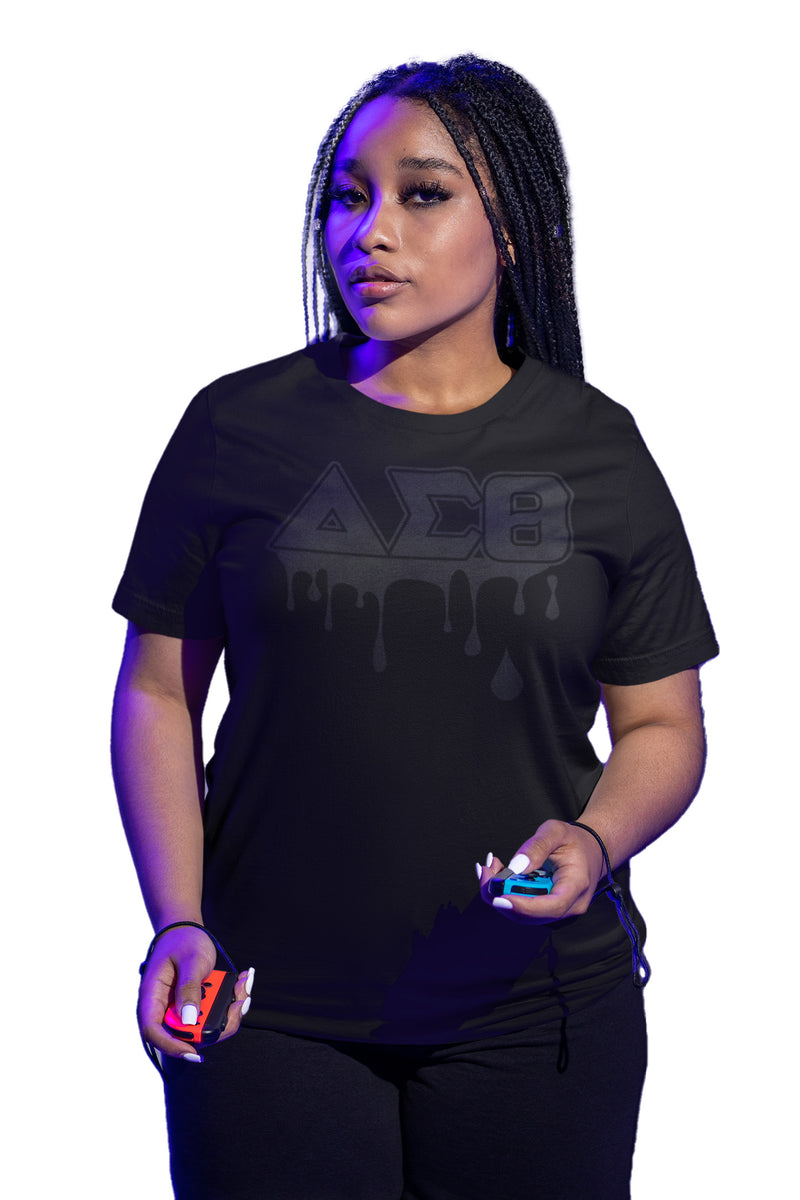 Delta Sigma Theta Black On Black Drip T-Shirt – Black Collection Apparel